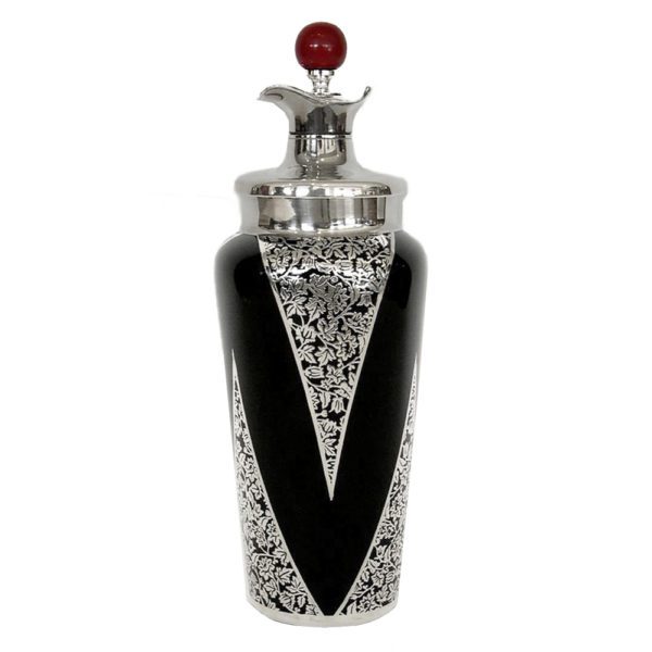 Sterling Overlay Art Deco Cocktail Shaker w/ 8 Glasses | TFTM Melrose