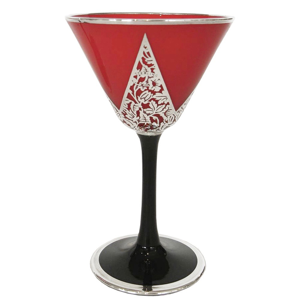 Sterling Overlay Art Deco Cocktail Shaker w/ 8 Glasses | TFTM Melrose