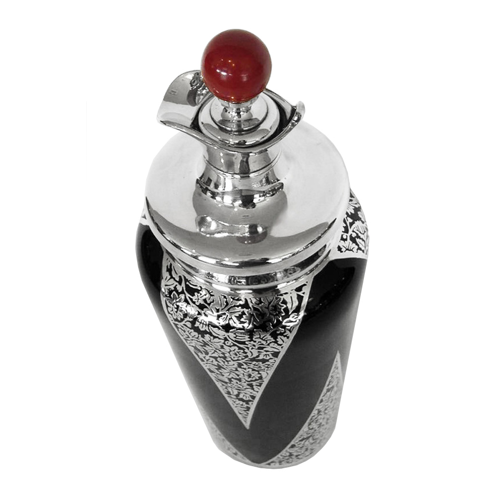 Sterling Overlay Art Deco Cocktail Shaker w/ 8 Glasses | TFTM Melrose