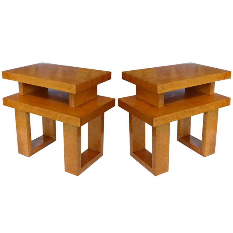 Pair of Opposing Maple Architectural Side Tables | TFTM Melrose