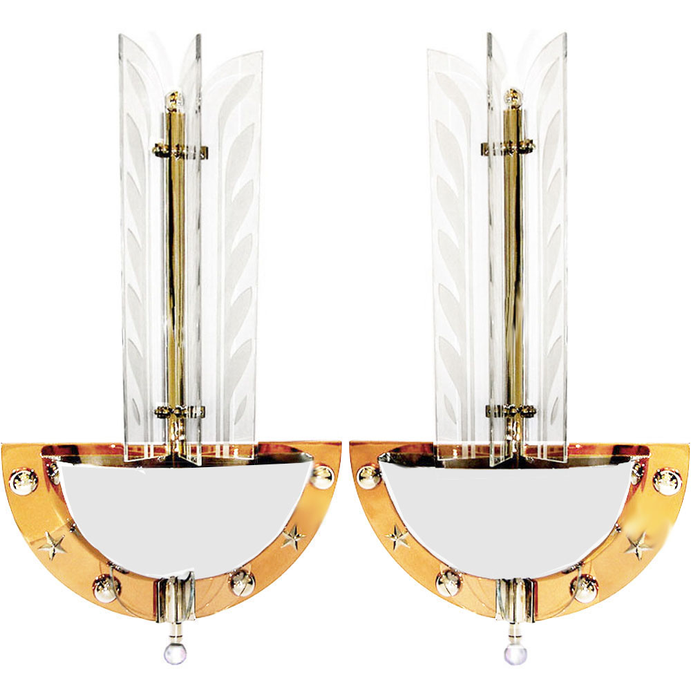 Large 1930’s American Art Deco Theater Wall Sconces Pair|TFTM Melrose