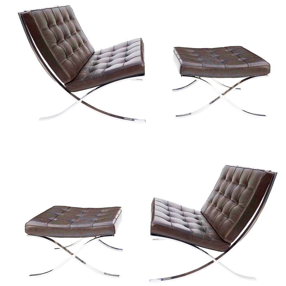 Early Hans Wegner Papa Bear Chairs / Ottomans in Slate Leather Pr ...